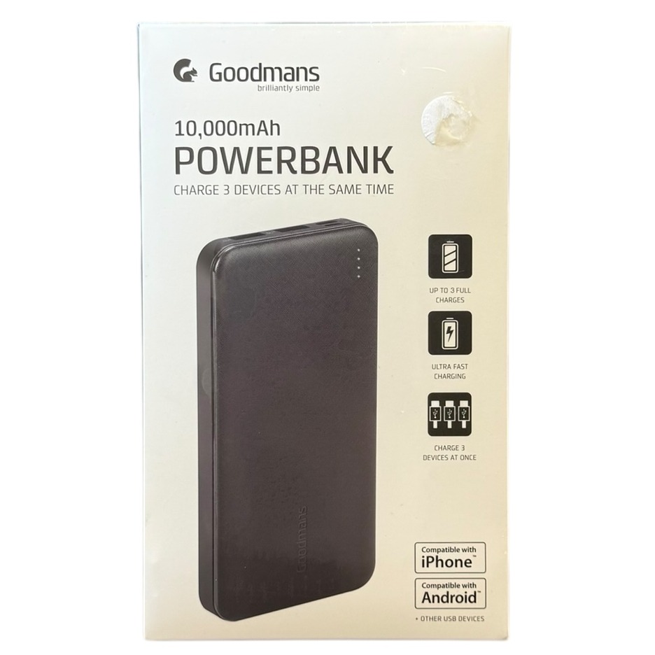 New New: Goodmans 10,000mAh Powerbank - Black - Own4Less